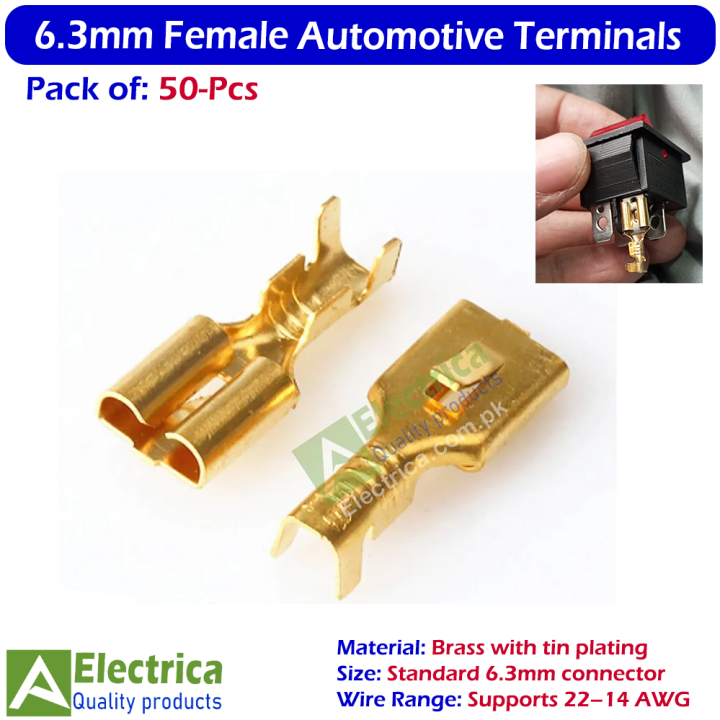 50pcs Brass Tinned 6.3mm Female Spade Automotive Connector Terminals ...