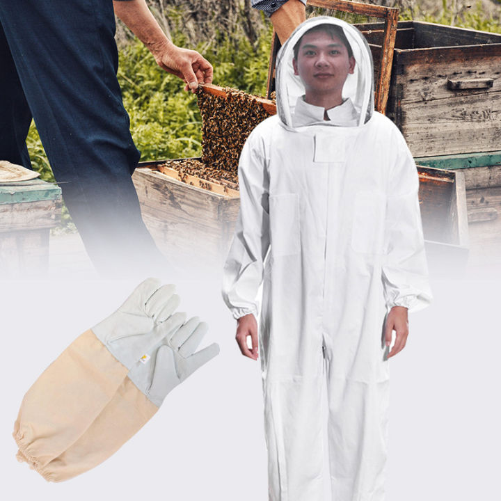 White one-piece beekeeping protective thickened bee suit, white apricot ...