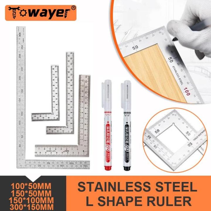 90 Degree Angle Ruler Stainless Steel L Shape Ruler Double Sided Scale ...