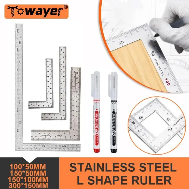 90 Degree Angle Ruler Stainless Steel L Shape Ruler Double Sided Scale ...