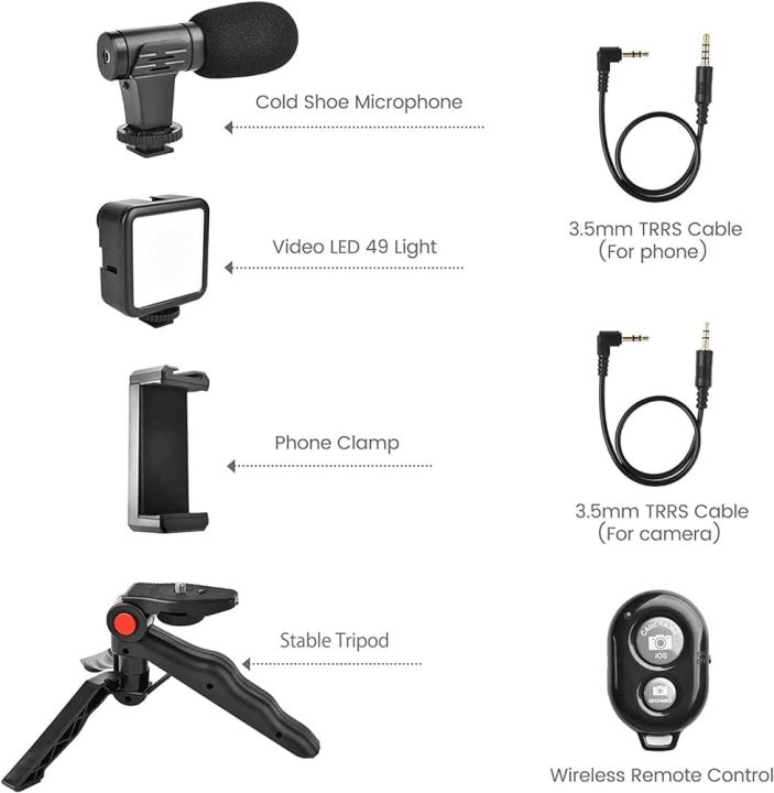 Video Making kit, with tripod stand, Microphone, Led Light, Mobile Holder ALL IN ONE VLOGGING ...