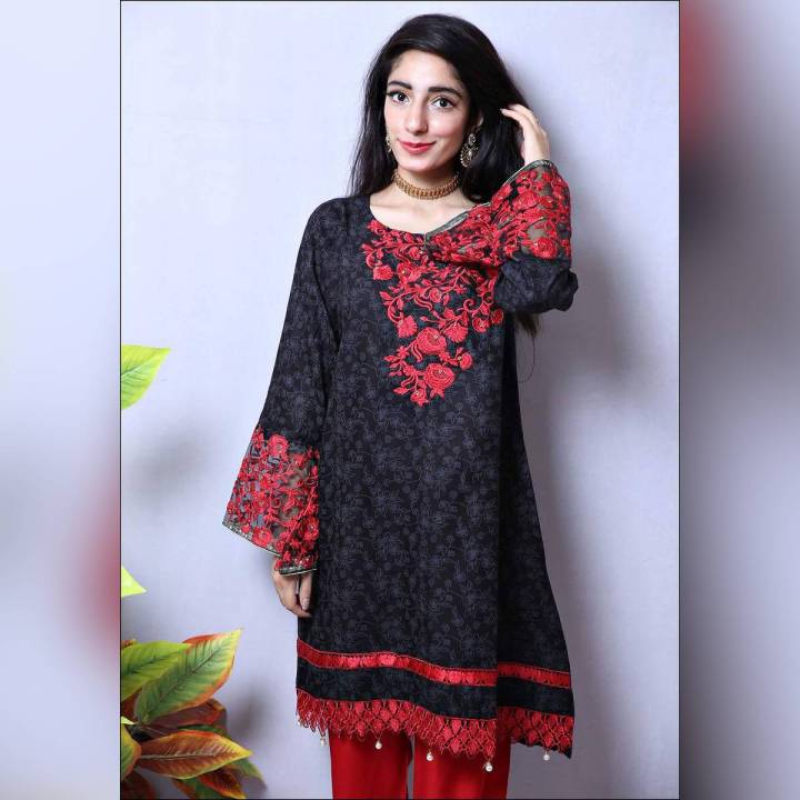 Khaddar Mulitcolor Stylish Design Stitched Printed XL Kurti for Women ...