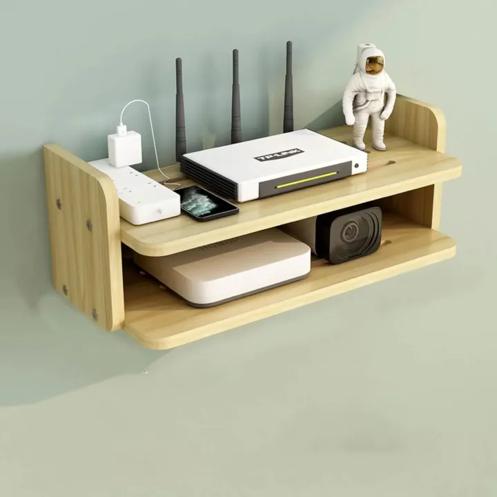 Wooden Wall-Mounted WiFi Router Floating Shelf WiFi Router Storage Box ...