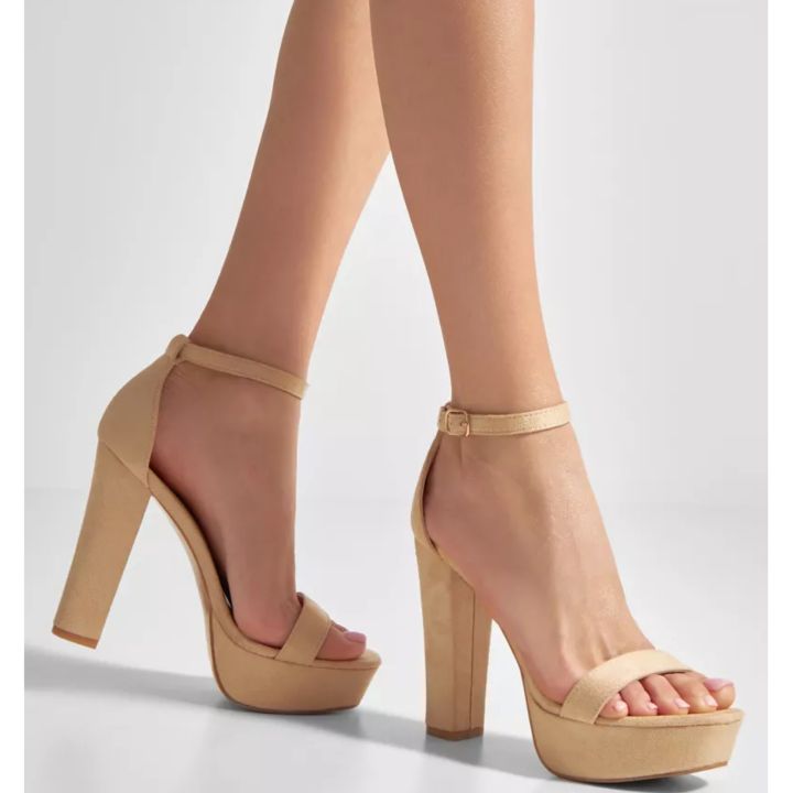 Women Block Heels Platform Sandals With a Comfortable 4-inch Beige and ...