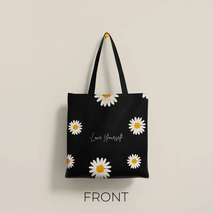 Black Floral Printed-Canvas Printed Tote Bag for Women | Daraz.pk