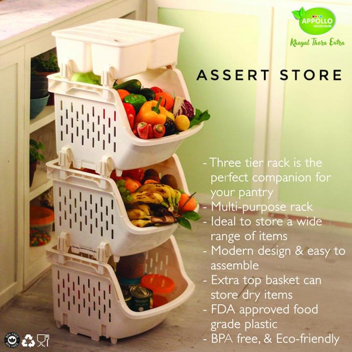Vegetable/Fruit Rack, Three-tier Kitchen Rack with storage box | Daraz.pk
