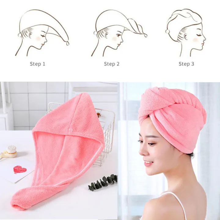 Quick Dry Bath Hair Drying Towel Head Wrap Hat Super Absorbent Shower ...