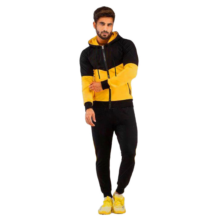 Black and yellow panelling tracksuit for men | Daraz.pk