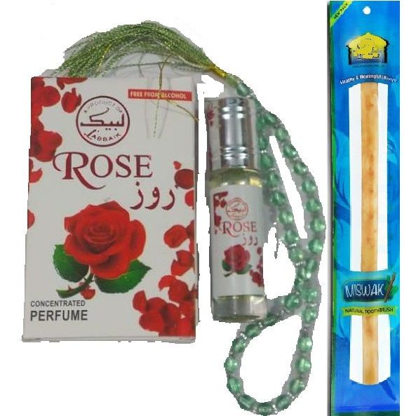 Tasbeeh + Rose Gulab Attar Approx 6ml + Miswak | Long Lasting itar ...