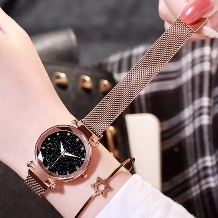 Luxury Women Watches Magnetic Starry Sky Female Clock Quartz Wristwatch ...