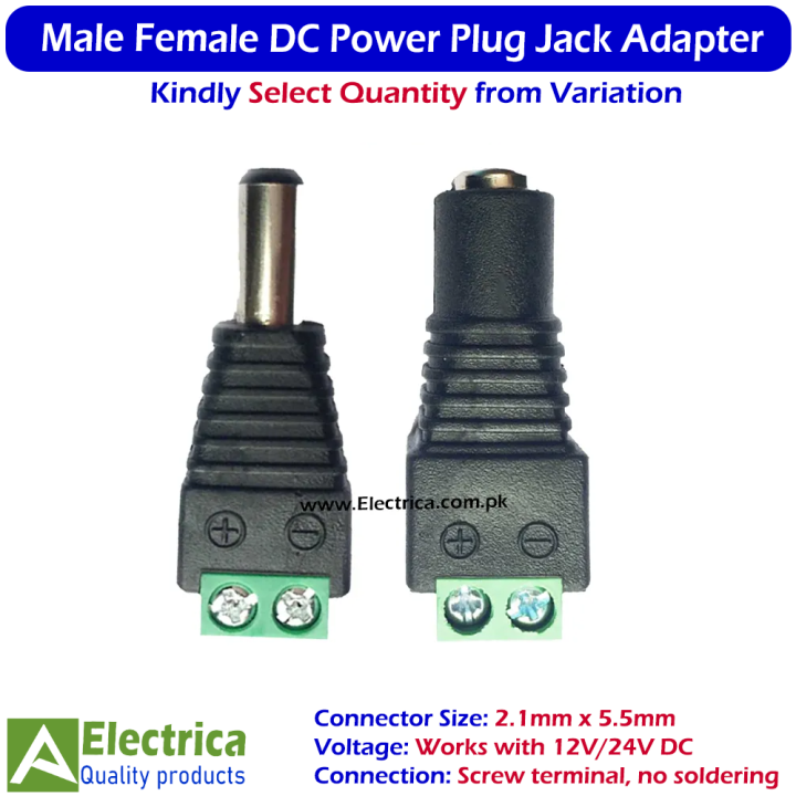 2 or 10 Pair Male Female DC Power Plug Jack Adapter 2.1mm x 5.5mm 12V ...