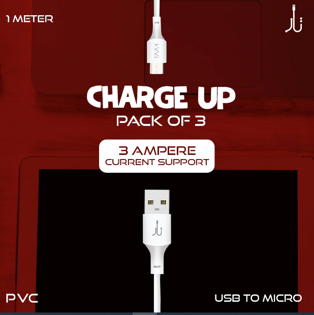 TAAR [PACK OF 3] CHARGE UP MICRO USB CABLES | Daraz.pk