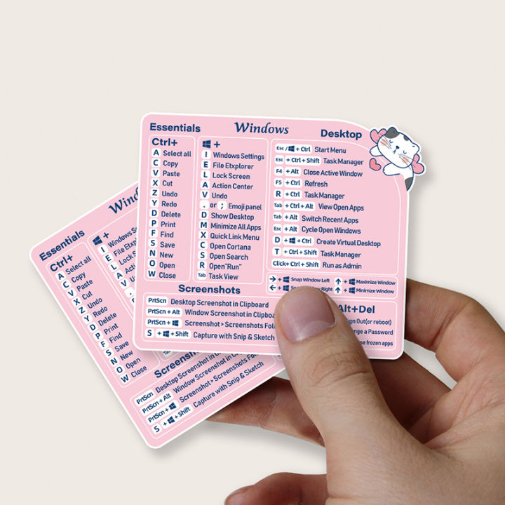 2pcs Vinyl Pink Cat Pattern Reference Keyboard Shortcut Stickers For ...