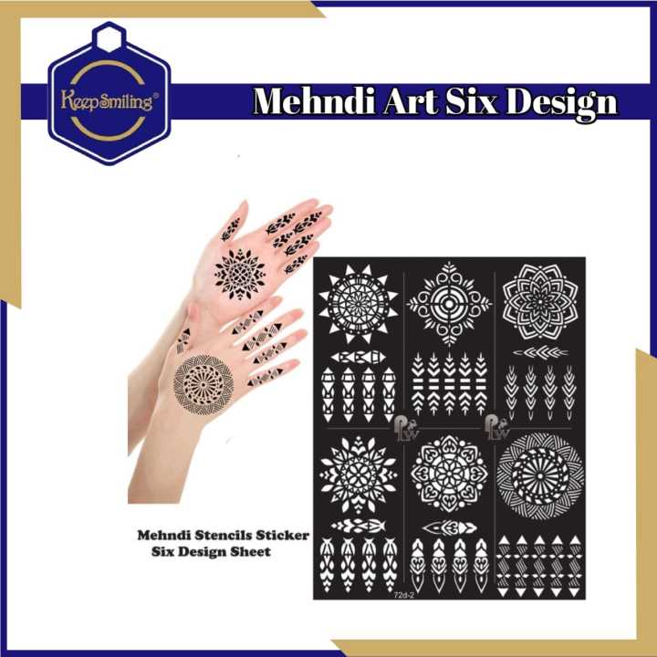 Keep Smiling Mehndi Art Six Design Sheet Different Design Sticker ...