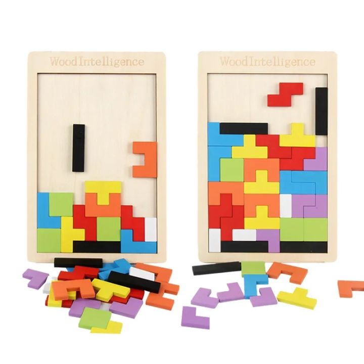 Multicolor Wooden Tetris Puzzle Blocks Board For Kids Early Educational ...