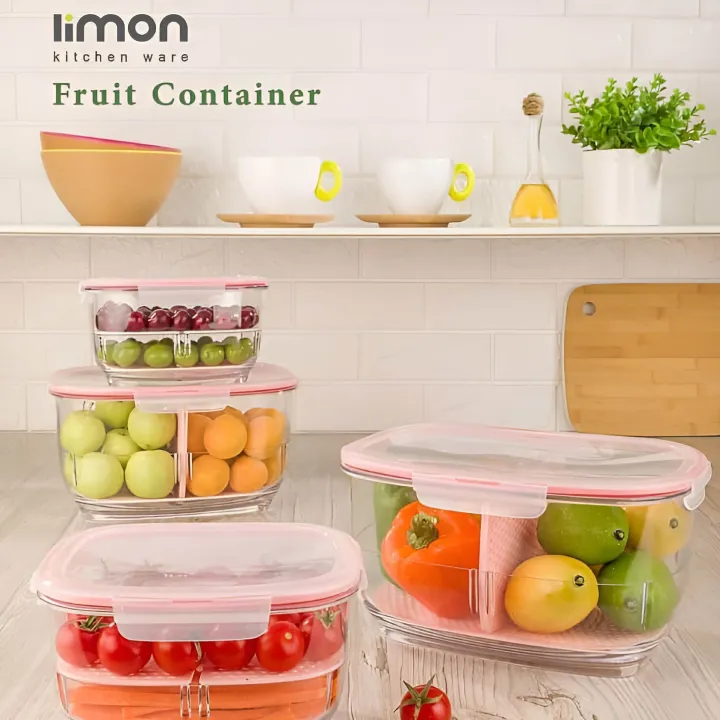 Limon Fruit & Vegetable Organizer Container with Lid & Partition 1.7 ...