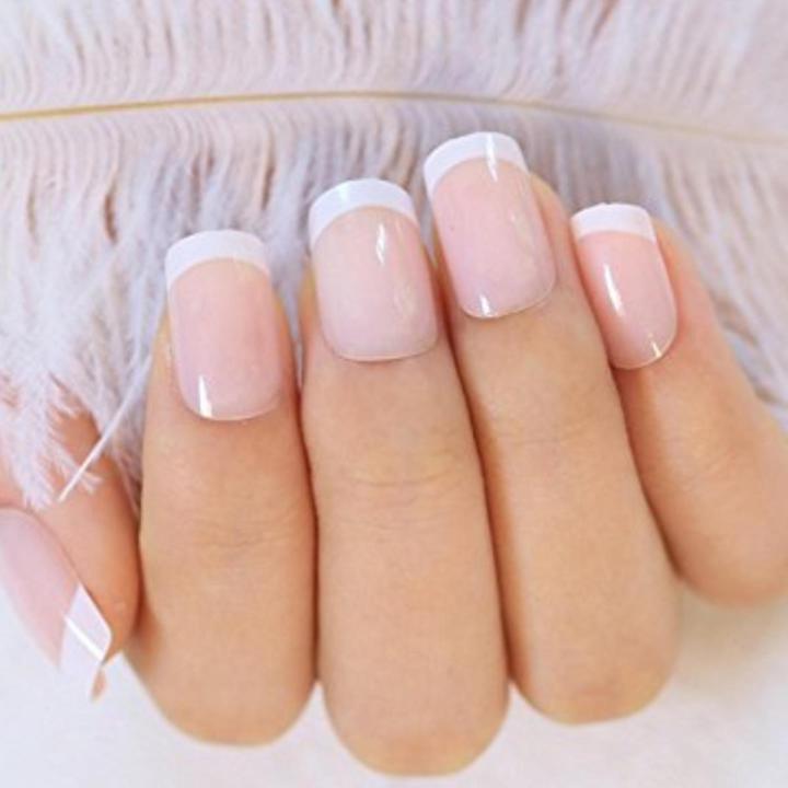 artificial nails no need of glue_white french nails_ stickon nails ...