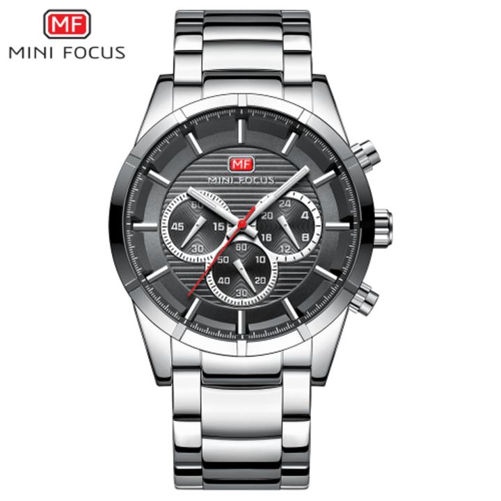Mini Focus Silver Stainless Steel Grey Dial Chronograph Quartz Watch ...