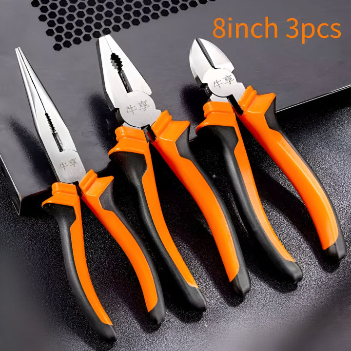 3 Piece Set Heavy Duty 8 Inches Combination Pliers (Plas) with Soft ...
