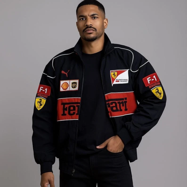 Adult F1 Ferrari Vintage Racing Jacket Embroidered Cotton Padded Bomber ...