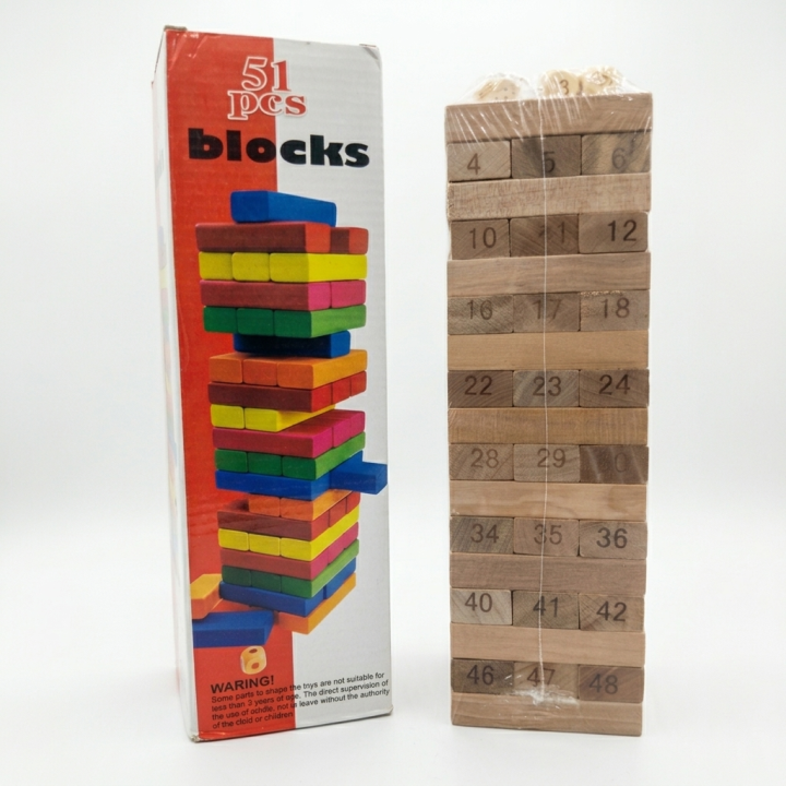 51 PCS Wooden Jenga Blocks Game – Numbered Stacking Tower Game for Kids ...