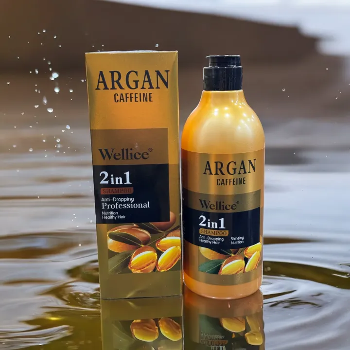 Wellice Professional Argan Caffeine 2 In 1 Shampoo nutrition for all hairs Smooth & Straight ...