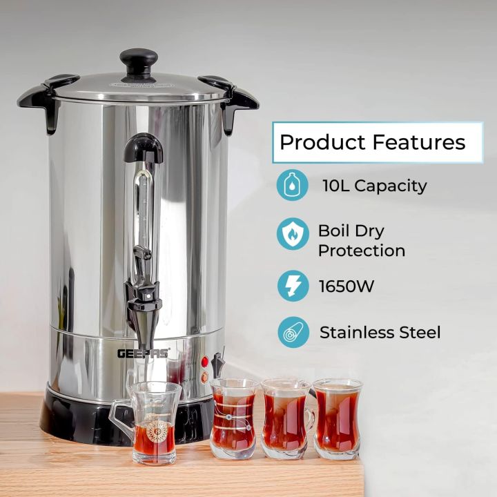 Original Geepas 10L Electric Catering Urn, 1650W Instant Hot Water ...