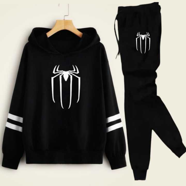 Double Stripe Black Spider Printed Tracksuit For Men - Soft & Comfy ...