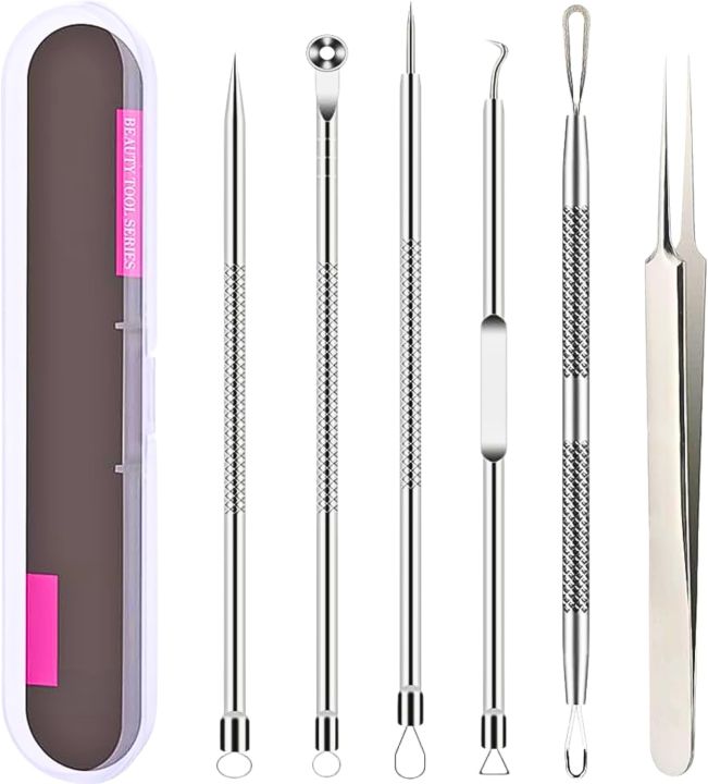 6 PCS Blackhead Pimple Remover Pins Extractor Acne Needle Tools Set ...