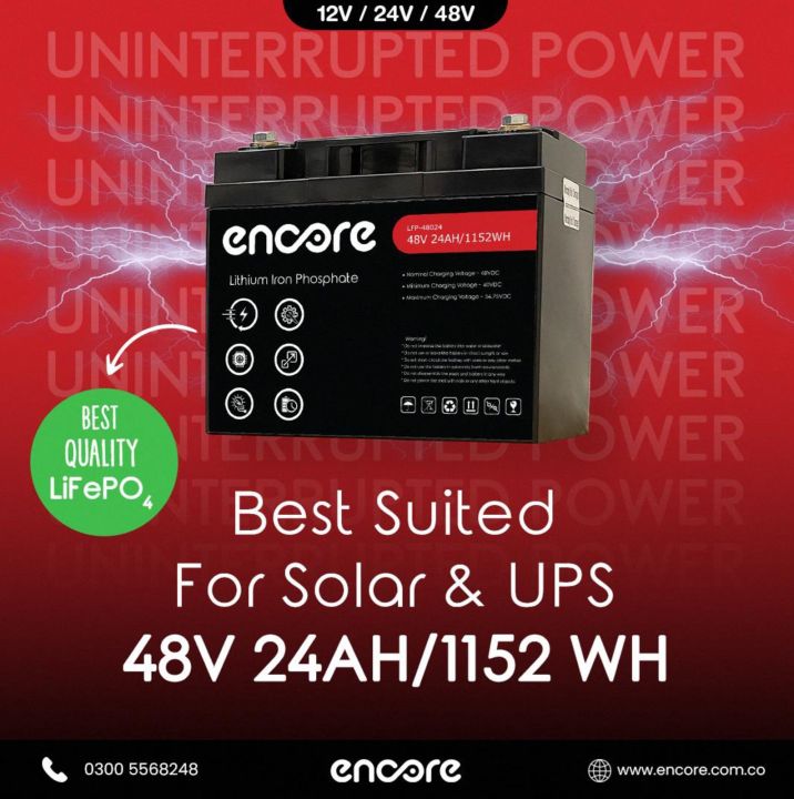 48V, 24 AH/ 1152WH, Lithium-Ion Phosphate (LiFePO4) Solar/ UPS Battery ...