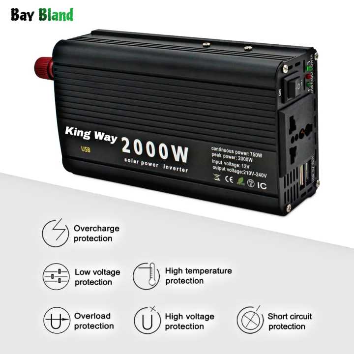 2000W Portable Car Power Inverter Converter Adapter DC 12V/24V to AC ...