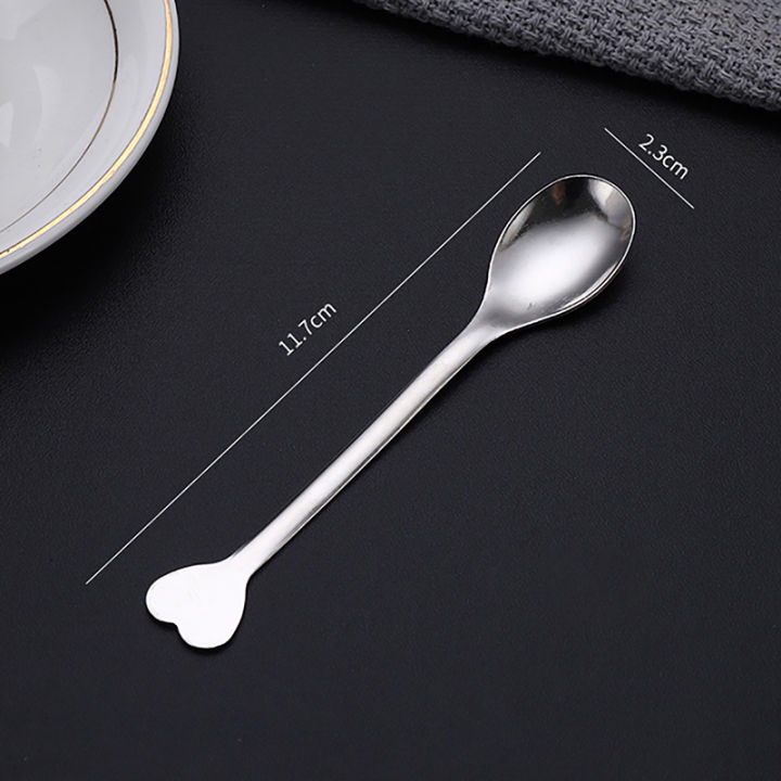 2pcs Stainless Steel Love Handle Shaped Coffee Spoon Teaspoon Children ...