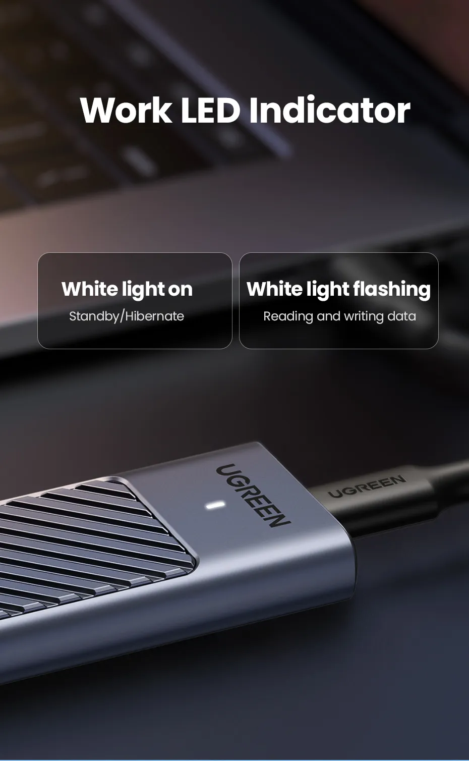 UGREEN M.2 NVMe SATA SSD Enclosure Adapter, Dual Protocol 10Gbps USB 3.2 Gen2, USB C External ...