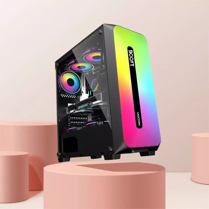 BOOST UNiCRON GAMiNG PC CASE BLACK WITH 3 RGB FAN | Daraz.pk