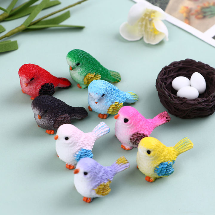 4Pcs Cartoon Colorful Fly Bird Sparrow Small Statue Miniature Figurine ...