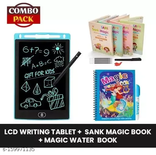 3 In 1 combo pack 8.5 Lcd Writing Tablet + Set of 4 Magic Sank Book ...
