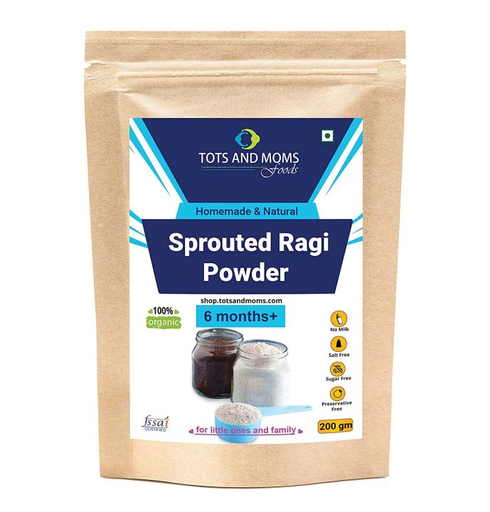 Tots and Moms Foods Org anic Spr outed Ra gi Powder - Fir st Food ...