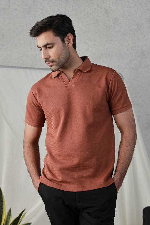 Zane Textured Polo Shirts For Men â€“ Rust | Daraz.pk
