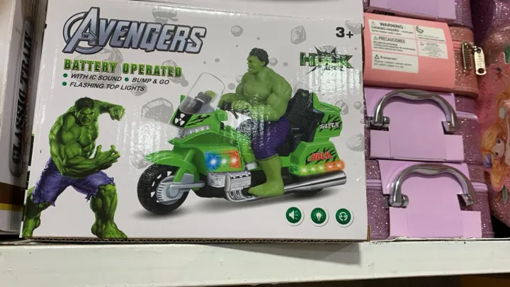 Avengers Hulk Battery Operated Motorcycle Toy – Flashing Lights & Sound ...