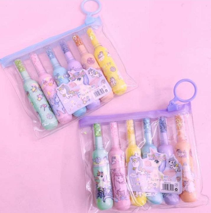 unicorn Mini Cute kawaii Bottle Shape Highlighters 6pcs/set Fine Grip ...