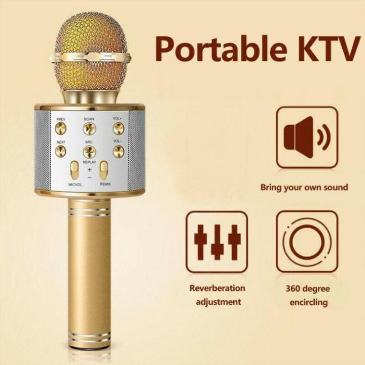 Stereo Handheld Bluetooth Microphone USB Player KTV Mic Speaker | Daraz.pk