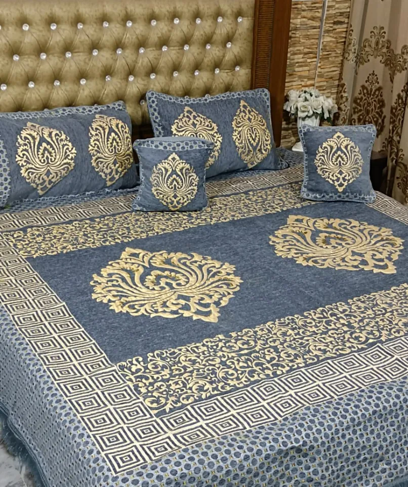 Velvet Bedsheet King Size For Bridal Velvet Bed Sheet King Size 5 PCS Double Bedsheet Set Fabric Velvet Jacquard Fancy Bed Sheet Daraz.pk