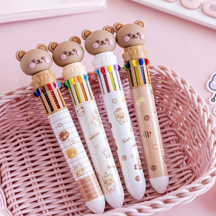 Kawaii Bear Cartoon Silicone 10 Colors Chunky Ballpoint Pen School ...