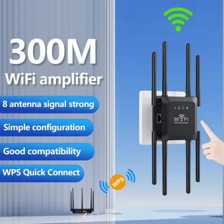300Mbps WIFi Repeater Wi-Fi Amplifier 2.4GHz Wireless Signal Booster 8 ...