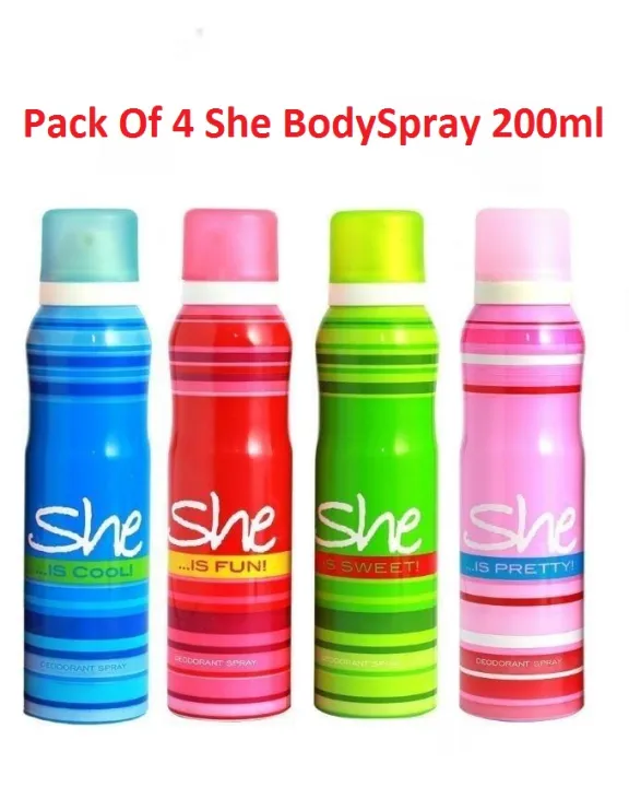 Pack OF 4 SHE Perfumed Body Spray For Women 200 ml (COOL FUN PRETTY ...