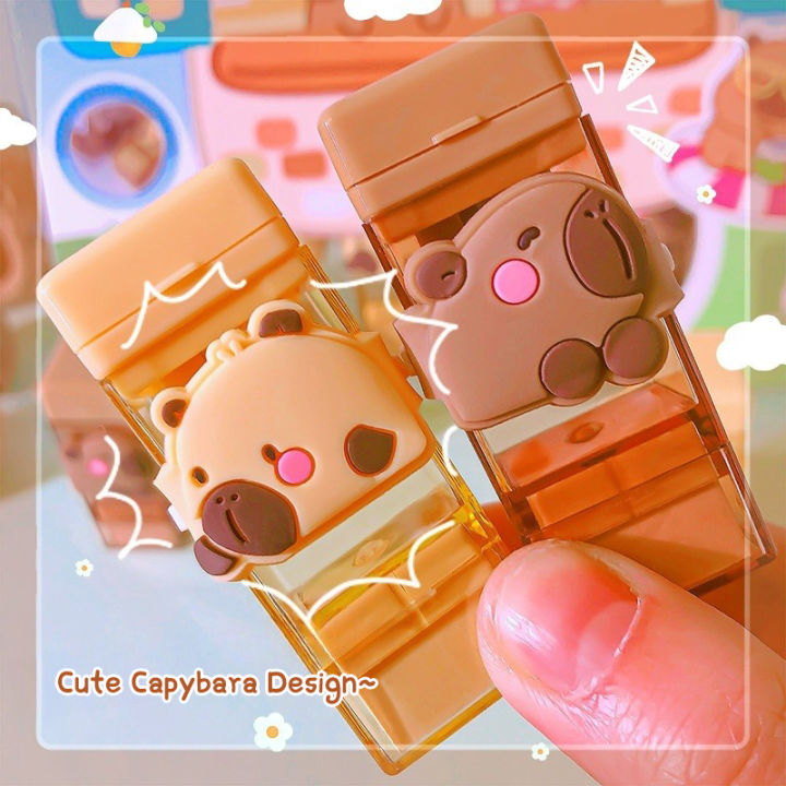 1Pcs Cartoon Cute Capybara Pencil Sharpener With Eraser Kawaii Pencil ...
