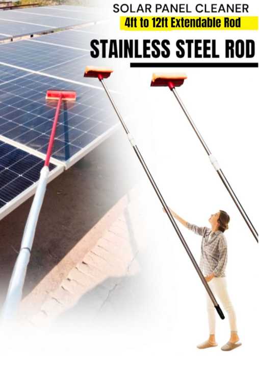 Solar Panels Cleaner with 4 ft to 12 ft Long Stainless steel Extendable ...
