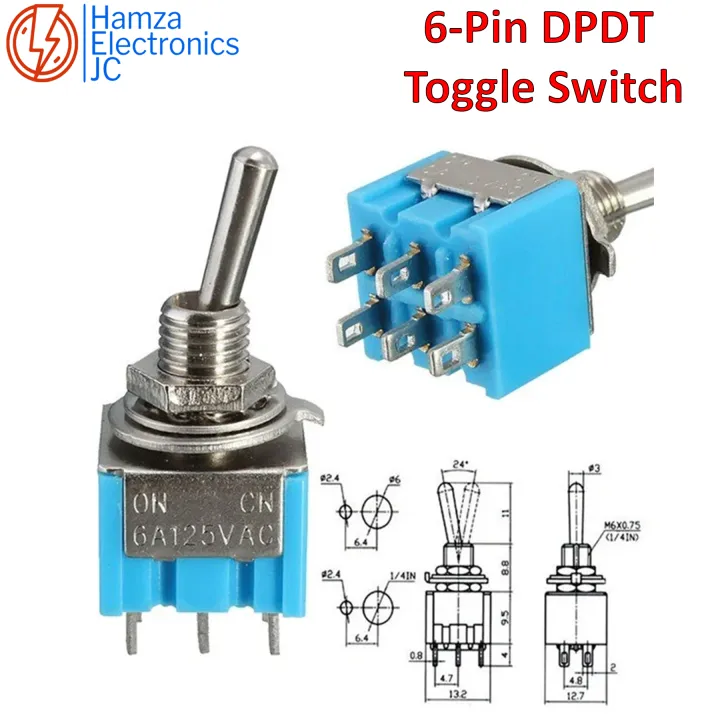 2/4PC's 6 Pin DPDT ON-ON 100 6A125VAC Blue Mini Rocker Switch Button ...