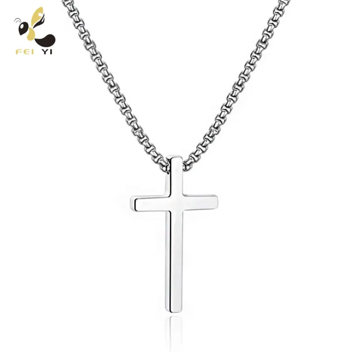 Cross Necklace for Men Silver Black Gold high polished 316L Stainless ...