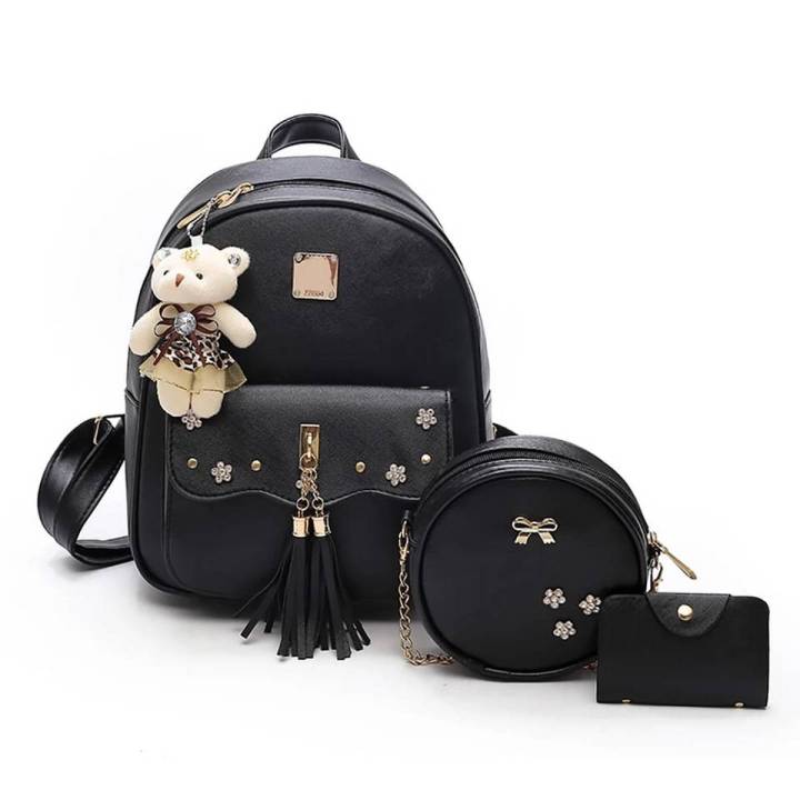 3 Pcs/Sets Women Leather Backpack Girls Shoulder Bookbag, School ...